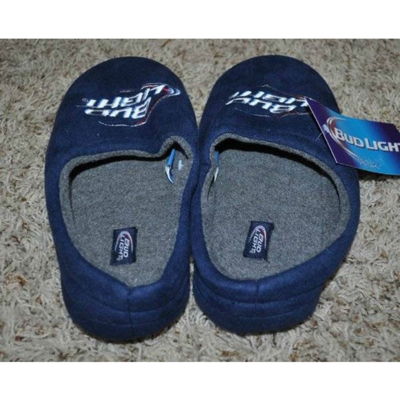 Budweiser | Shoes | Bud Light Blue Slip On Slide Plush Slipperssize 7 ...